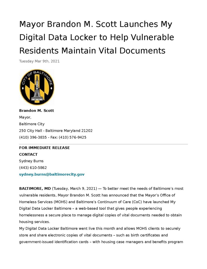 Launch of My Digital Data Locker Baltimore - OpenCommons