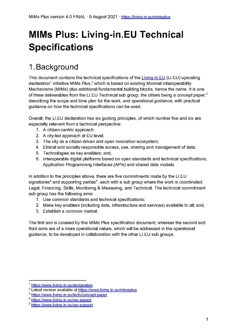 MIMs Plus Technical Specifications final version 4 released - OpenCommons